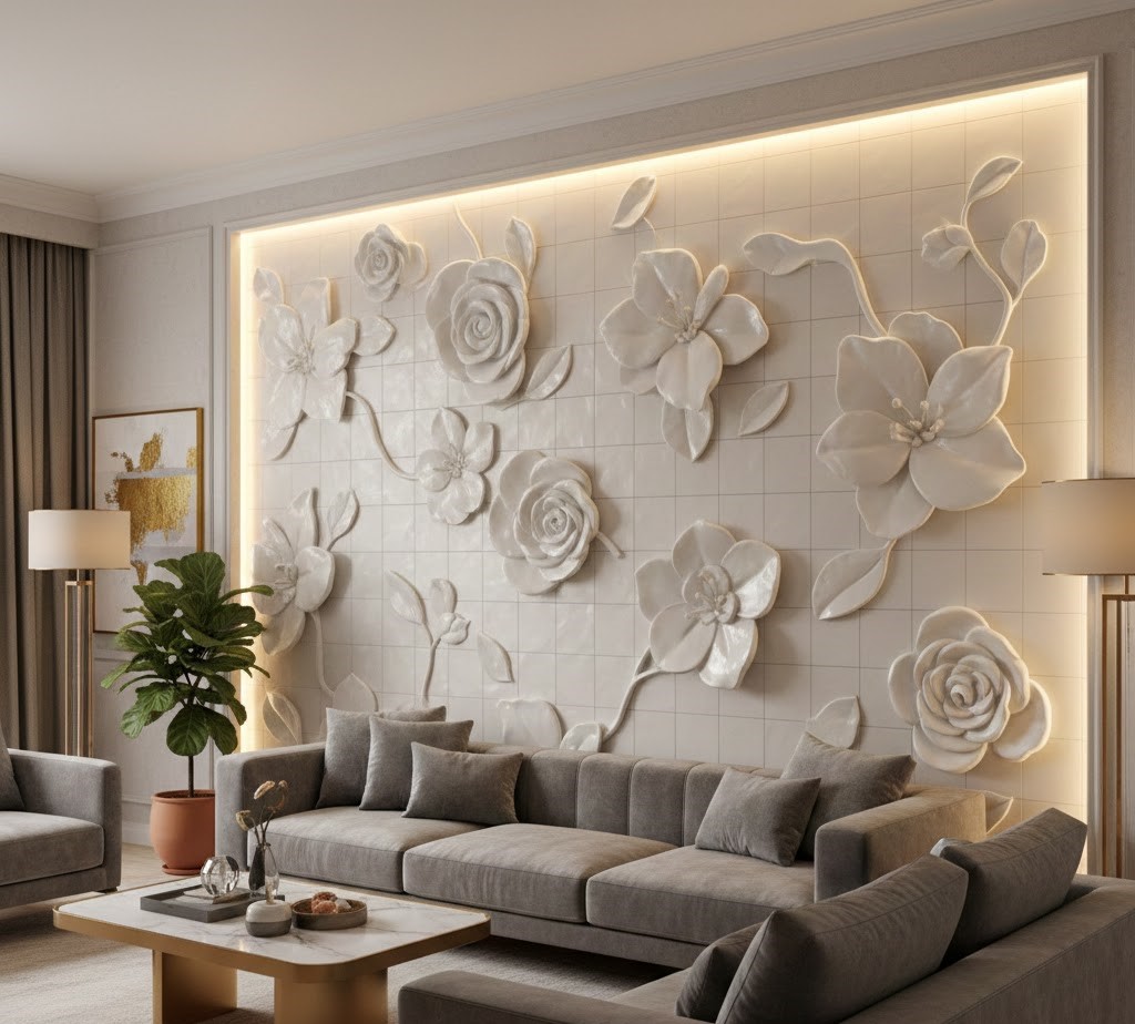 3D Flower Design Wall Tiles for Modern Home Interiors